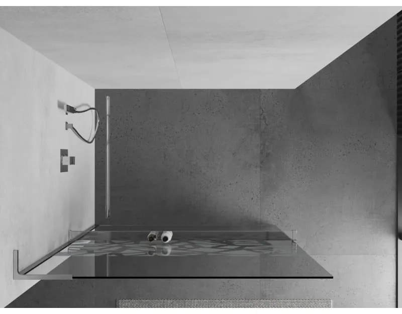Mexen Kioto+ L, sprchová zástěna Walk-In s poličkou a věšákem 100 x 200 cm, 8mm čiré sklo bílý vzor, chromový profil, 800-100-123-01-85