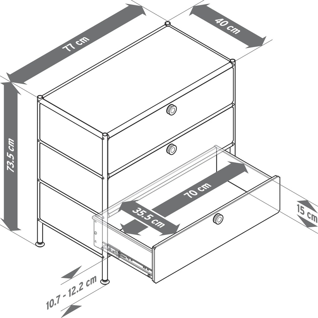 Tchibo - Kovová komoda »Cn3« se 3 zásuvkami - barva: černá