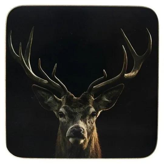 6ks pevné korkové podtácky s jelenem Black Deer - 10*10*0,4cm