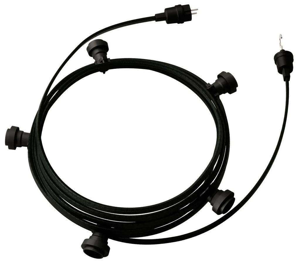 creative cables Hotový světelný řetěz LUMET 7,5 m je sestavený z 5 černých objímek, háčku a zástrčky Barva kabelu: Černá - CM04