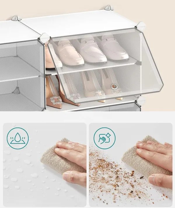 Modulární botník Lux s 12 dvířky čirý/bílý