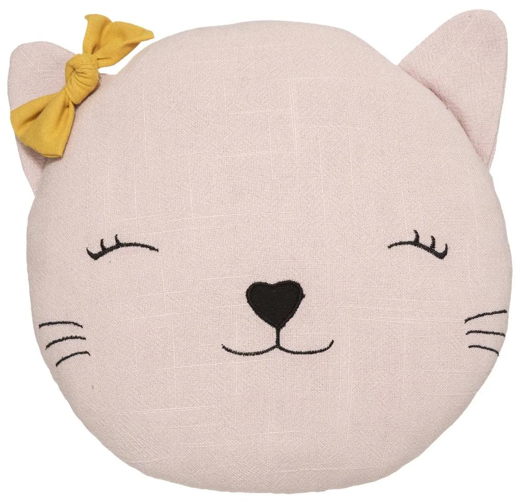 Dětský polštář ve tvaru kočky, růžový, O 27 cm