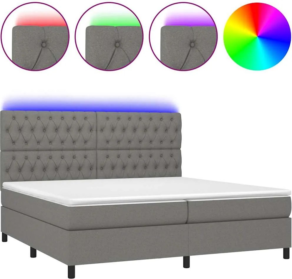 Box spring postel s matrací a LED tmavě šedá 200x200 cm textil 3135142