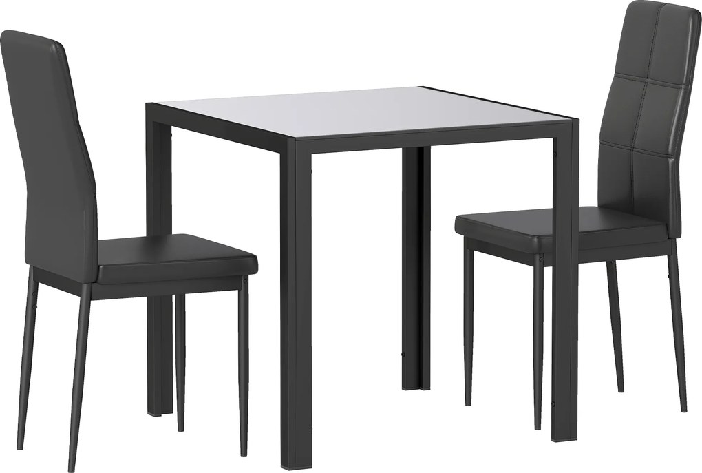 HOMCOM jídelní set - jídelní stůl se 4 židlemi, úsporná jídelní skupina, skleněná deska, umělá kůže, černý