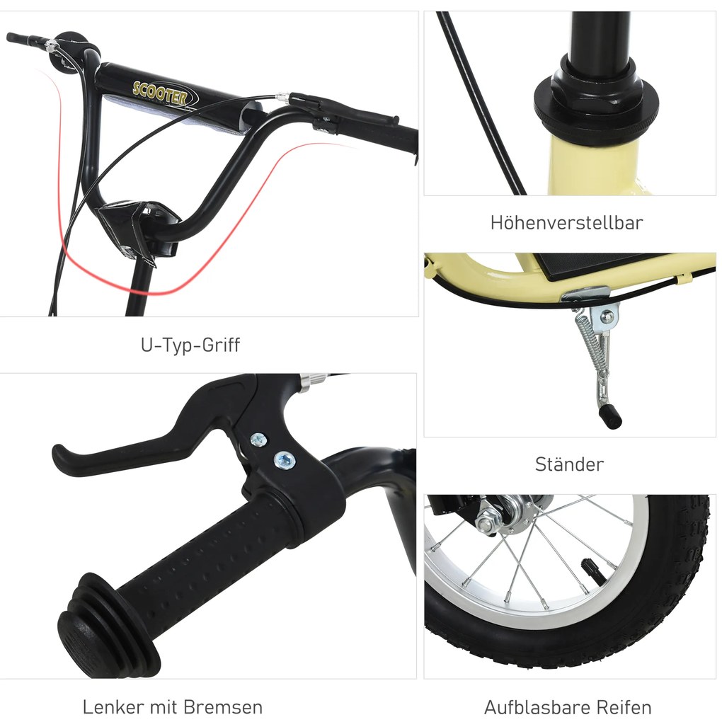 Dětská koloběžka HOMCOM od 5 let, koloběžka, odrážedlo, městská koloběžka s 12palcovými pneumatikami a gumovým odrazovým panelem pro bezpečnou zábavu…