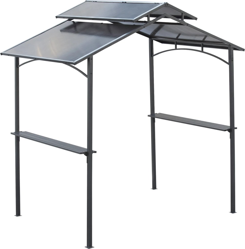 Outsunny Altánek na gril s ohnivzdornou střechou, BBQ altánek se 2 policemi, 2,5 x 1,5 m, ocelový, PC, Černá + Hnědá | Aosom