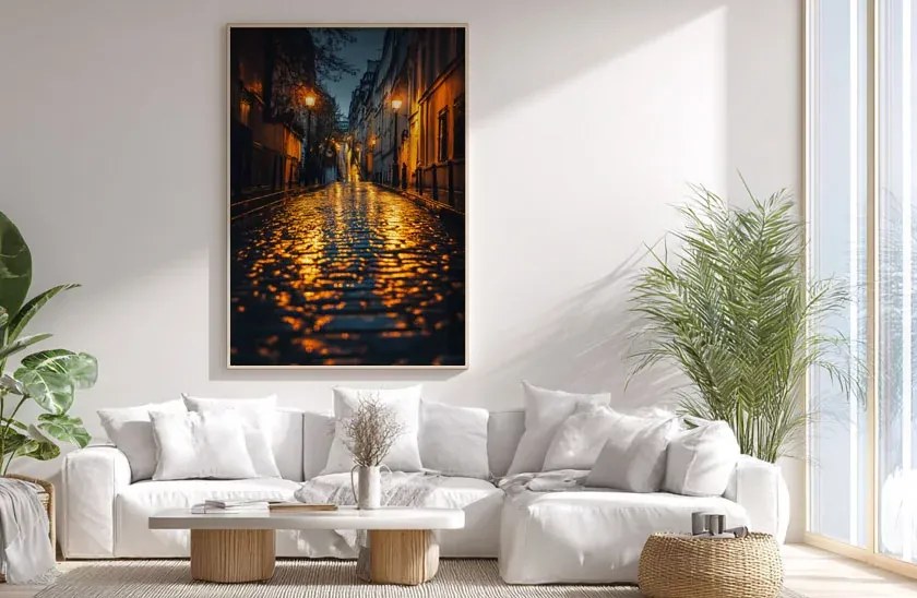 Zlatá ulice - obraz - Večerní město po dešti 15 - 40 x 50 cm - 499 Kč