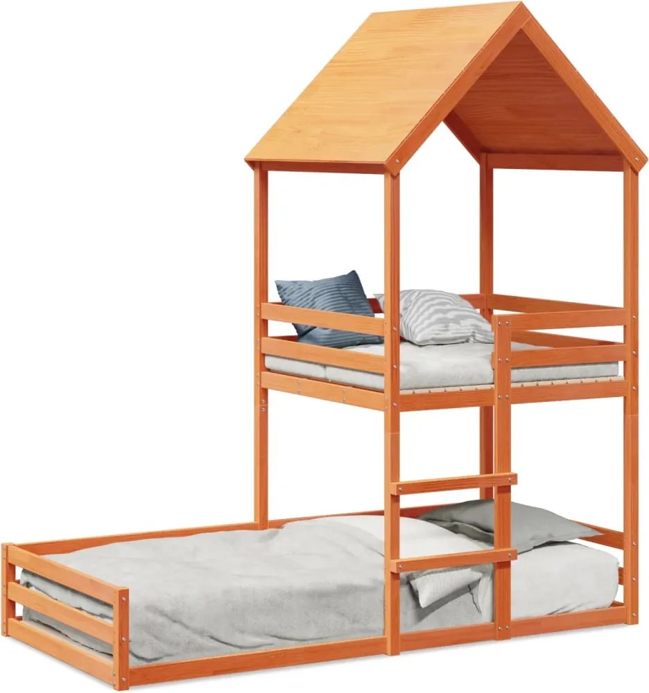 Patrová postel se střechou voskově hnědá 90x190 cm borové dřevo 3282398