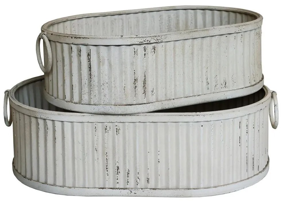 2ks krémový antik plechový obal na květináč Planters - 63*40*18/ 55*35*16 cm