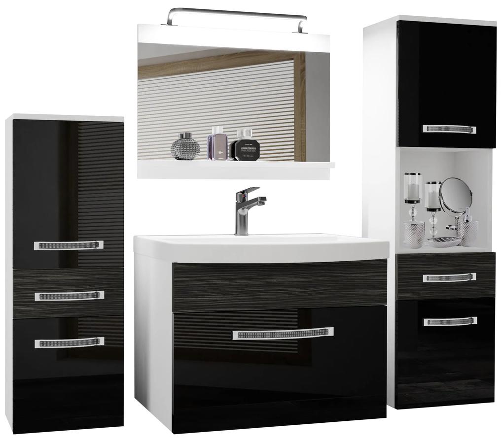 Koupelnový nábytek Belini Premium Full Version černý lesk / královský eben + umyvadlo + zrcadlo + LED osvětlení Glamour 94