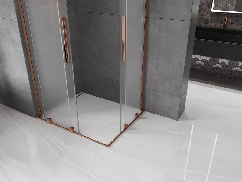 Mexen Velar L Duo, sprchový kout s posuvnými dveřmi 90 x 80 cm, 8mm sklo námraza, růžové zlato, 871-090-080-02-33-60