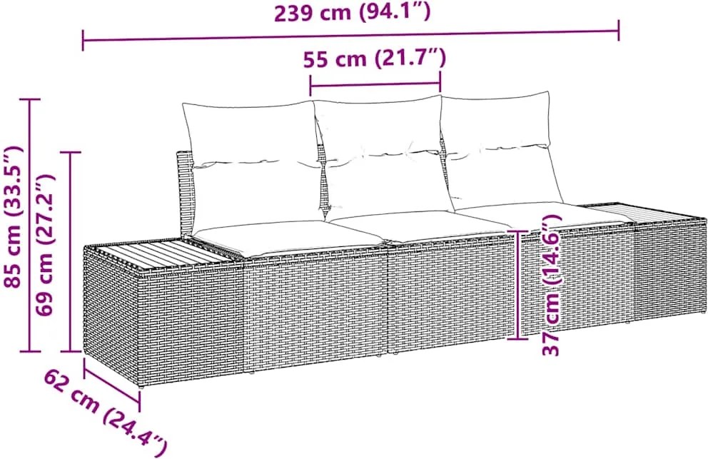 Sada zahradních pohovek 3 ks Šedá polyratan 3348015