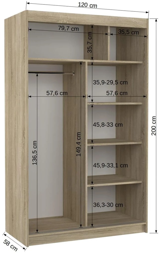 Šatní skříň s posuvnými dveřmi Bolton - 120 cm Barva: Bílá