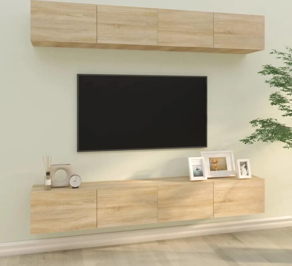 vidaXL Nástěnné TV skříňky 4 ks 100 x 30 x 30 cm [3114195] Barva: bílá s vysokým leskem