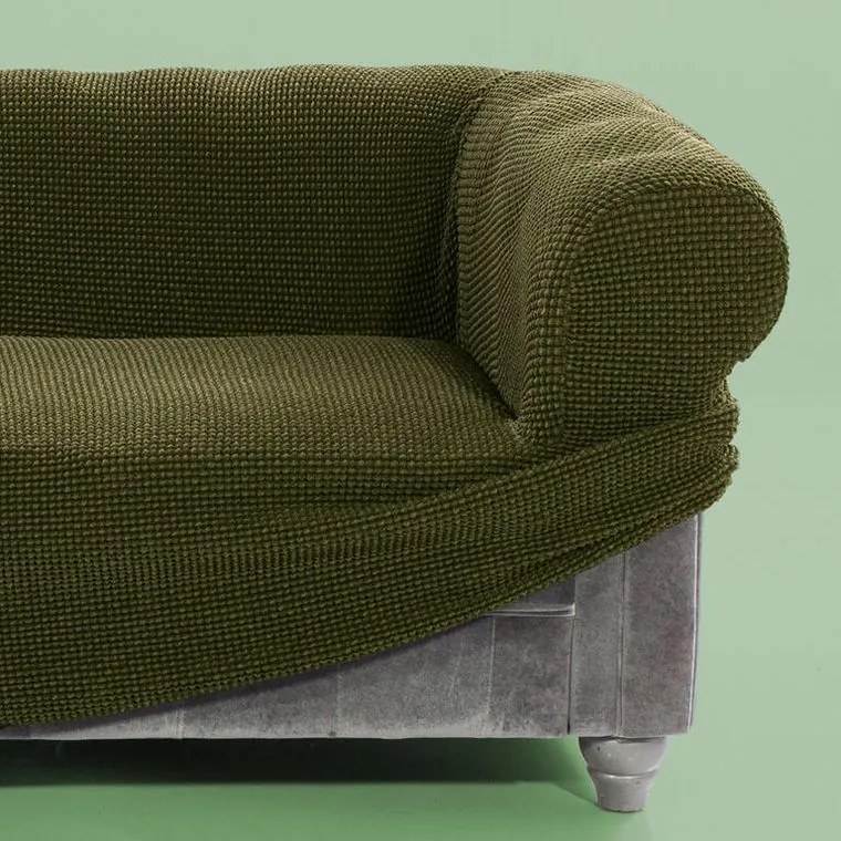 Super strečové potahy NIAGARA zelená křeslo s dřevěnými rukojeťmi (š. 50 - 80 cm)
