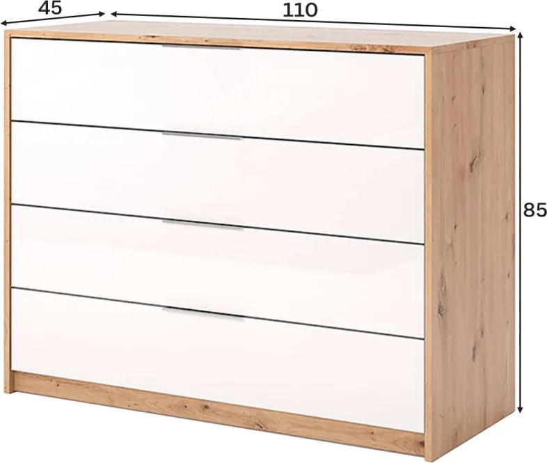 Komoda 4š, bílý lesk Raymond