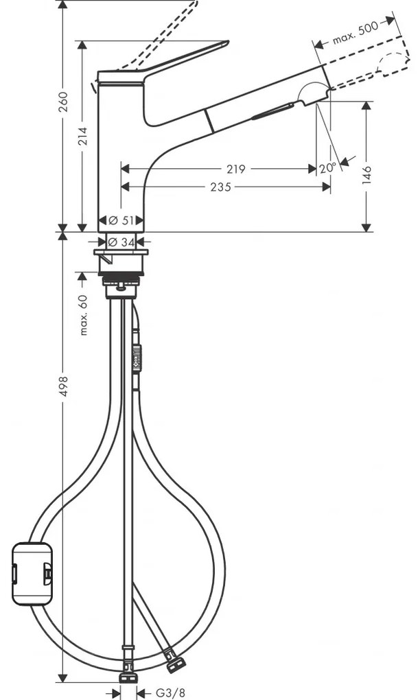 Hansgrohe Zesis M33 - Páková kuchyňská baterie 150, Eco, vytahovací sprška, 2jet, chrom 74810000