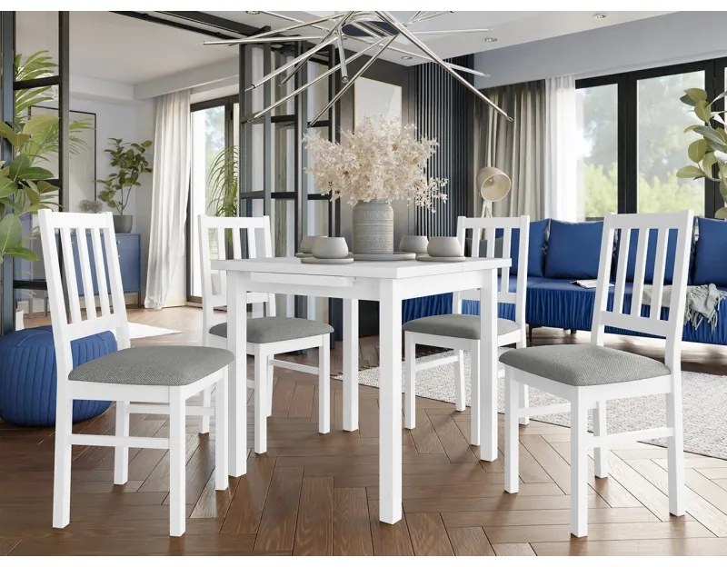 Rozkládací jídelní stůl se 4 židlemi AL08, Barva dřeva: bílá-L, Potah: 26x - Kronos 22