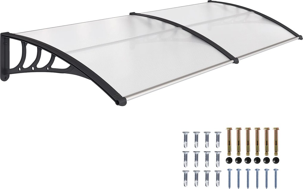 Outsunny Průhledný Kryt Sklon Pro Přední Dveře 75x195x23 cm Kryt 5mm Polykarbonát Slunečník Ochrana Proti Dešti pro Exteriér Hliníkový Průhledný | Aos