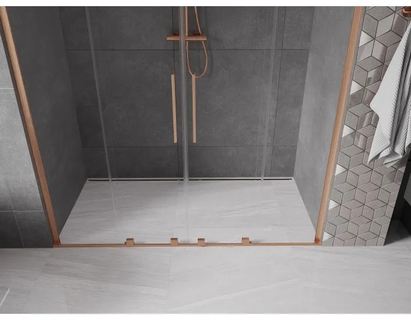 Mexen Velar L Duo, posuvné sprchové dveře do otvoru 170 cm, 8mm čiré sklo, měděná matná, 871-170-003-02-65