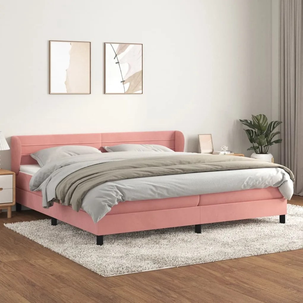 Box spring postel s matrací růžová 200x200 cm samet 3127576