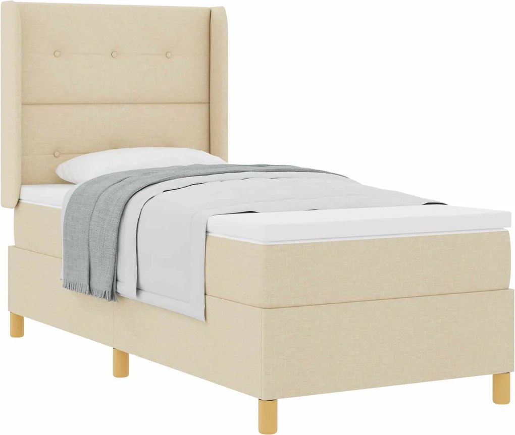 Postel s boxspringem s čelo Krémová 90 x 190 cm textil 3341810