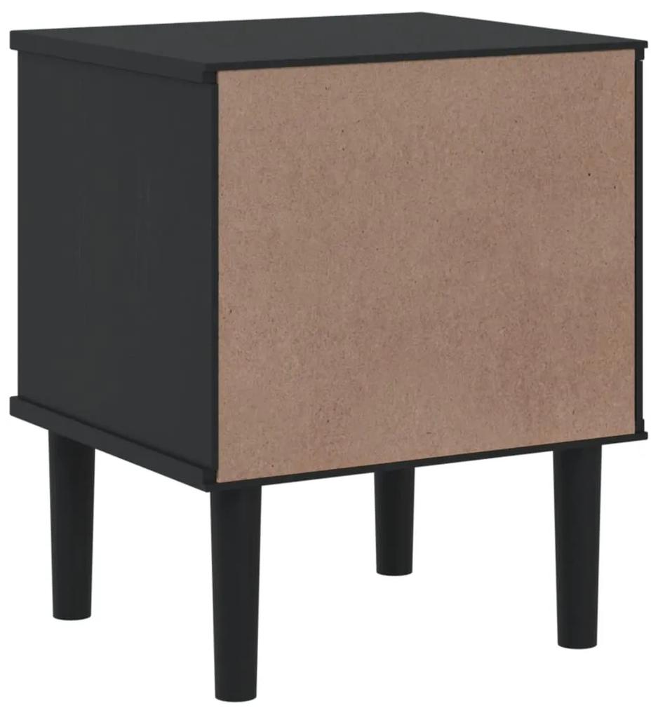 Noční stolek SENJA ratanový vzhled černý 40x35x48 cm borovice