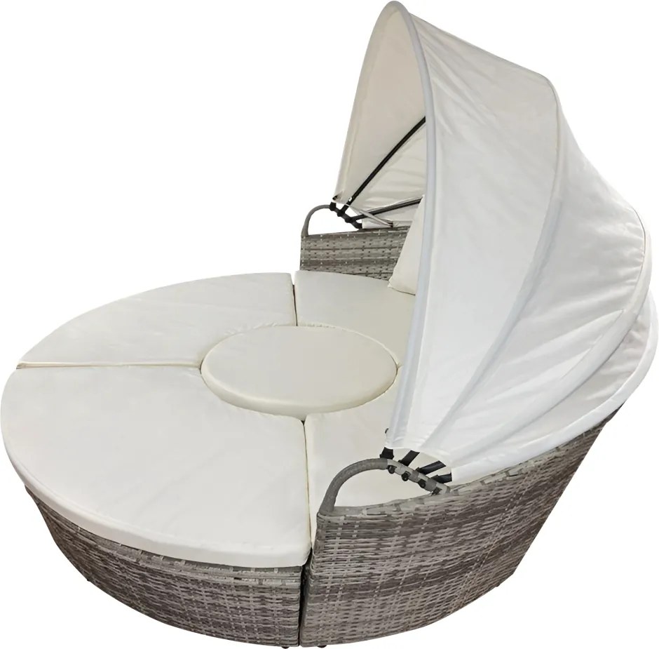 Zahradní ratanová postel/set, 2v1, šedá/krémová, LEKO