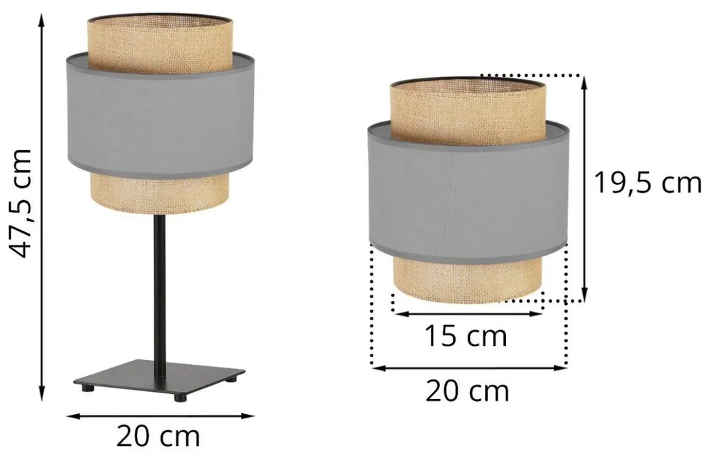 Stolní lampa BOHO, 1x jutové/šedé textilní stínítko