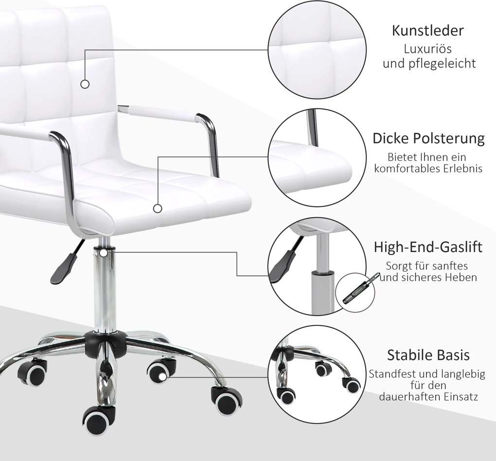 Kancelářská židle HOMCOM výškově nastavitelná 84-99H cm ergonomická otočná židle manažerská židle pro kancelář a domácí kancelář PU bílá | Aosom.de