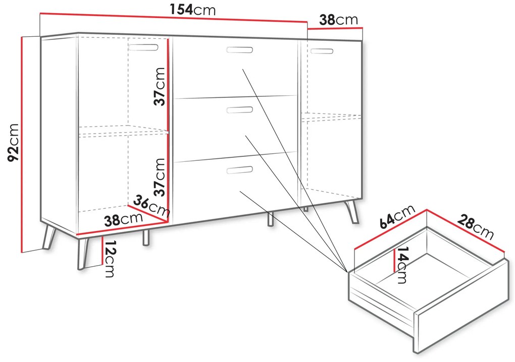 Kombinovaná komoda TANTES - kašmír / lesklá kašmírová