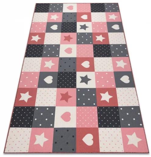 Dětský kusový koberec STARS Hvězdy Růžový Šedý Rozměr: 100x150 cm