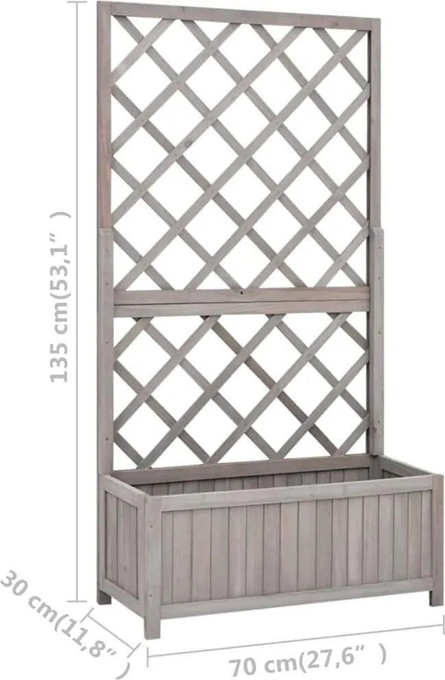 Květináč s mřížkou šedý 70 x 30 x 135 cm masivní jedlové dřevo 316490
