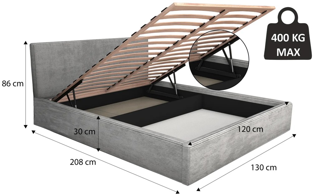 Postel LINCOLN 120x200 černá s úložným prostorem