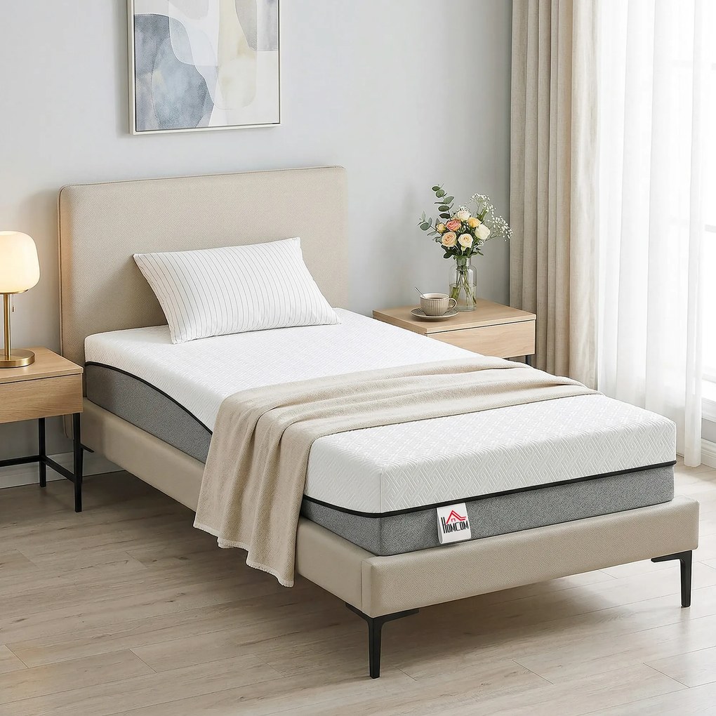HOMCOM matrace, matrace s kapsovými pružinami, s paměťovou pěnou, zelený čaj, tuhost H3, Oeko-TEX & CertiPUR, 200x90x20 cm, šedá