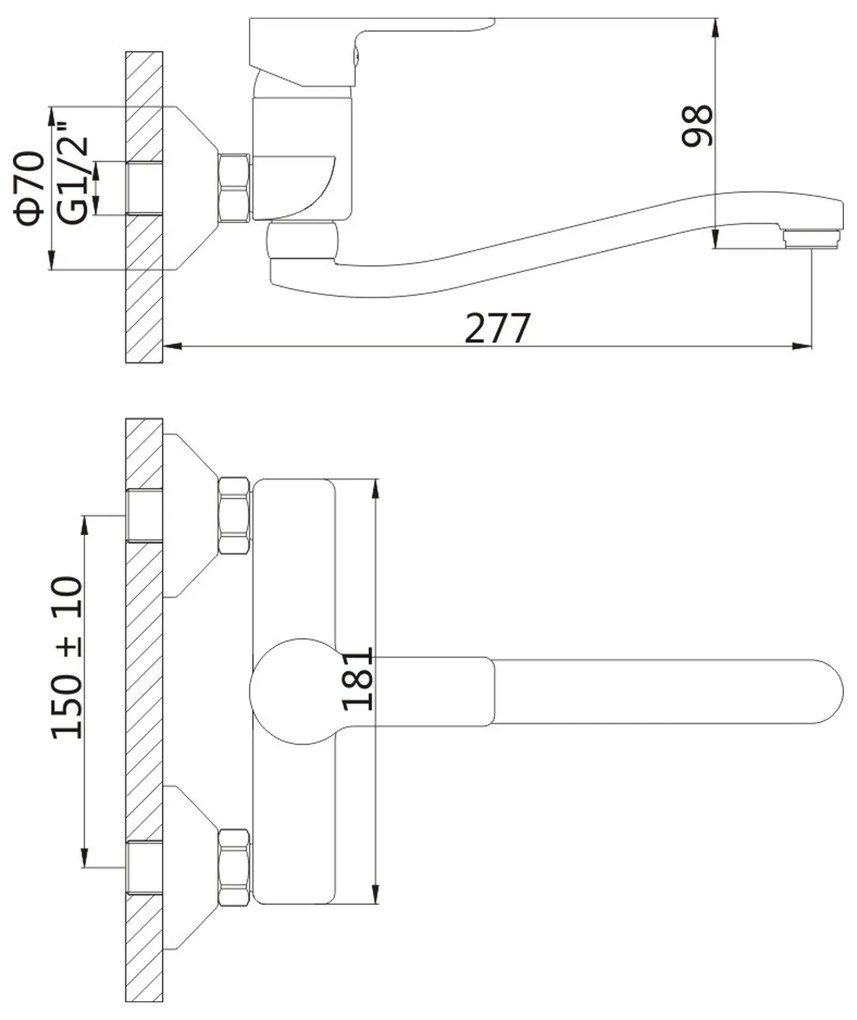 Bruckner Baron Eco dřezová baterie nástěnná 6 l/min 150 mm chrom 612.015.12