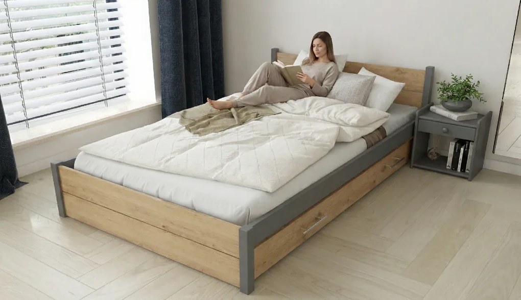 EB Postel z masivu Iris Double 80x200 cm, GRAFIT/Dub Artisan