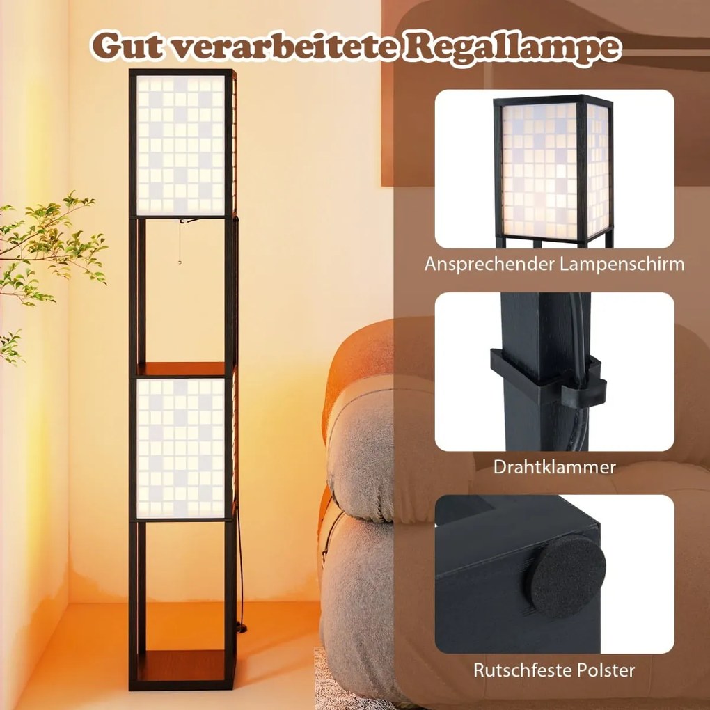 Costway 2-žárovka stojací lampa s 2 policemi a nožním spínačem stojací lampa