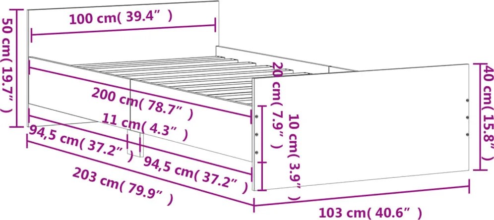 vidaXL Rám postele 100 x 200 cm kompozitní dřevo [835938] Barva: dub sonoma