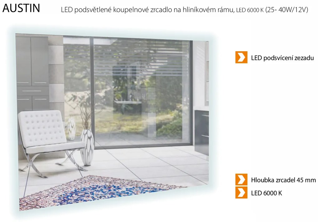 Intedoor Austin, zrcadlo podsvícené integrovaným LED osvětlením, 80x70 cm - AU ZS 80 AU ZS 80