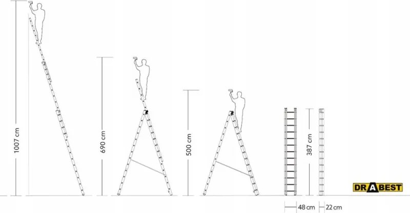 Hliníkový žebřík 3x13 příček třídílný DRABEST DW3-13 MAX
