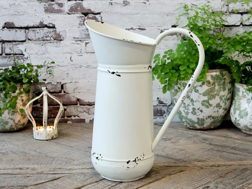 Krémový antik dekorační plechový džbán Joug - 23*13*30 cm
