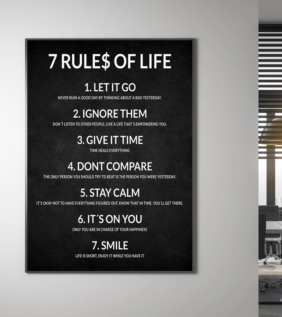 7 rules of life - motivační obraz Velikost: A3 - 29,7x42 cm, Volba rámu: s bílým rámem