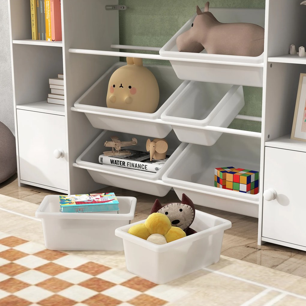 AIYAPLAY Dětský regál na hračky s 8 vyjímatelnými boxy, 4 otevřené přihrádky, 2 přihrádky ve skříňce, dětský regál do dětského pokoje, mateřské školy…