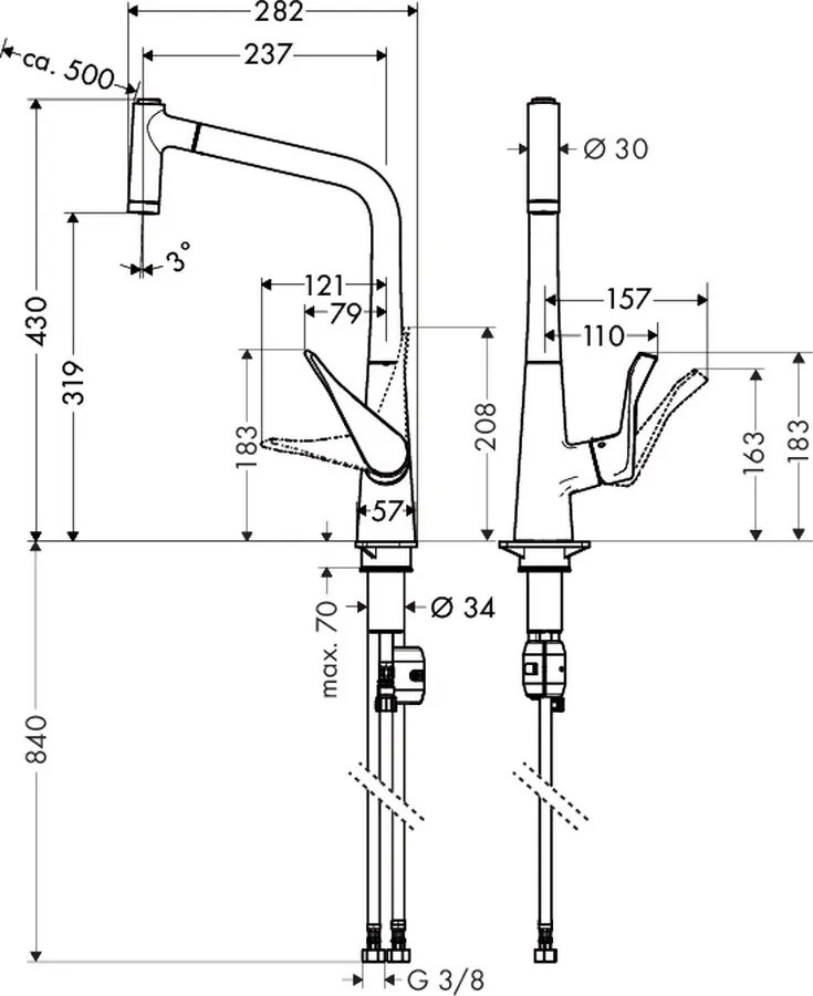Hansgrohe Metris New, páková kuchyňská baterie 320, s vytahovacím výtokem, chromová, 14821000