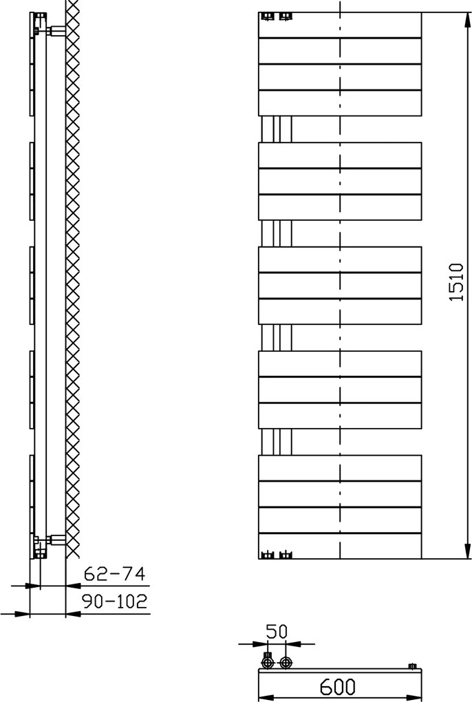 Aqualine Mili otopné těleso 600 x 1510 mm černá mat DC646T