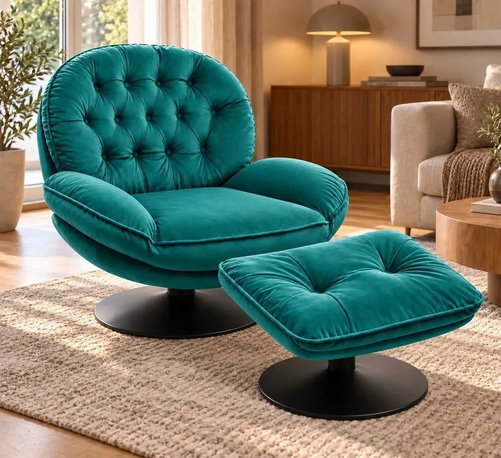 LuxuryForm DESIGN Otočné křeslo LUNA s podnožkou - zelené
