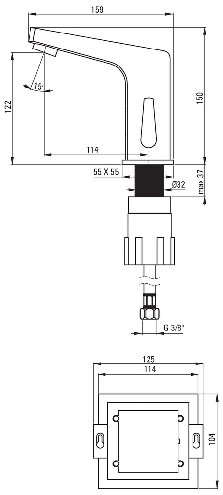 Deante Deante, senzorová umyvadlová baterie s regulací teploty v těle 230/6V, chromová, BCH_029V