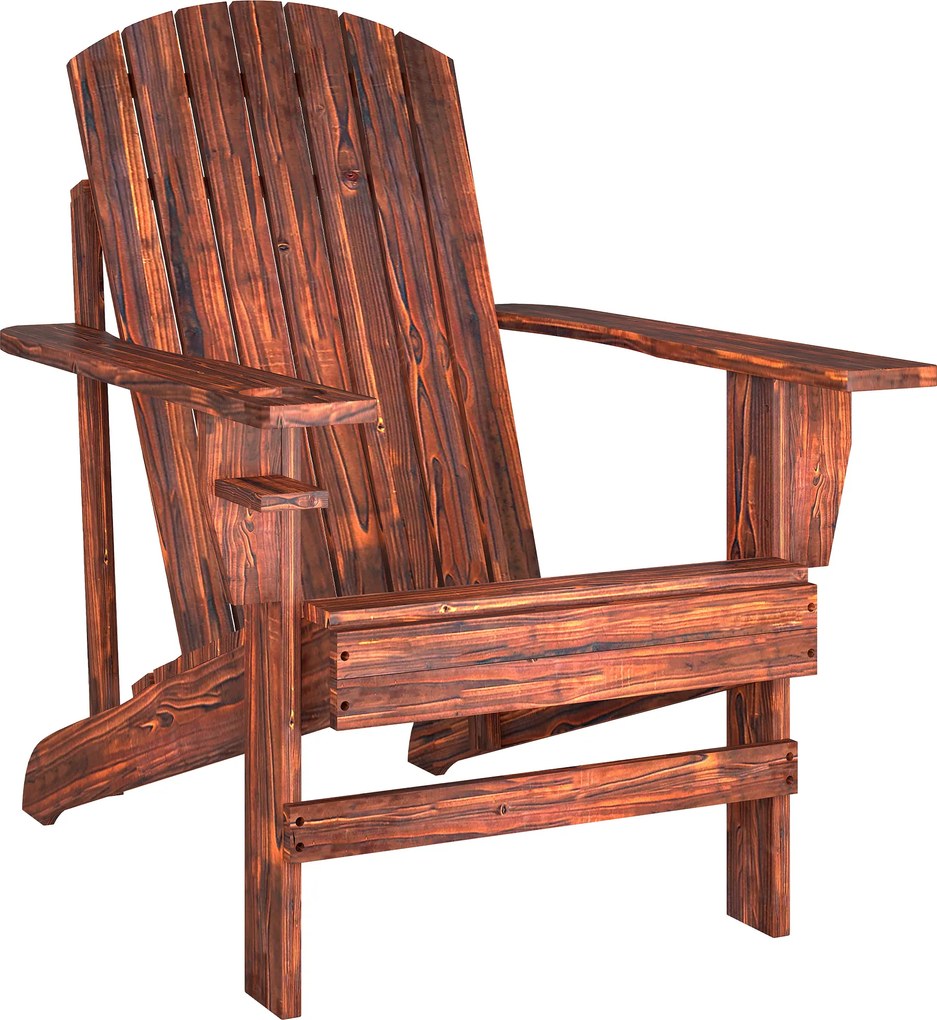 Zahradní židle Adirondack s držákem na kelímek Zahradní lehátko Balkonová židle z masivního dřeva Charred 72 x 95 x 93 cm