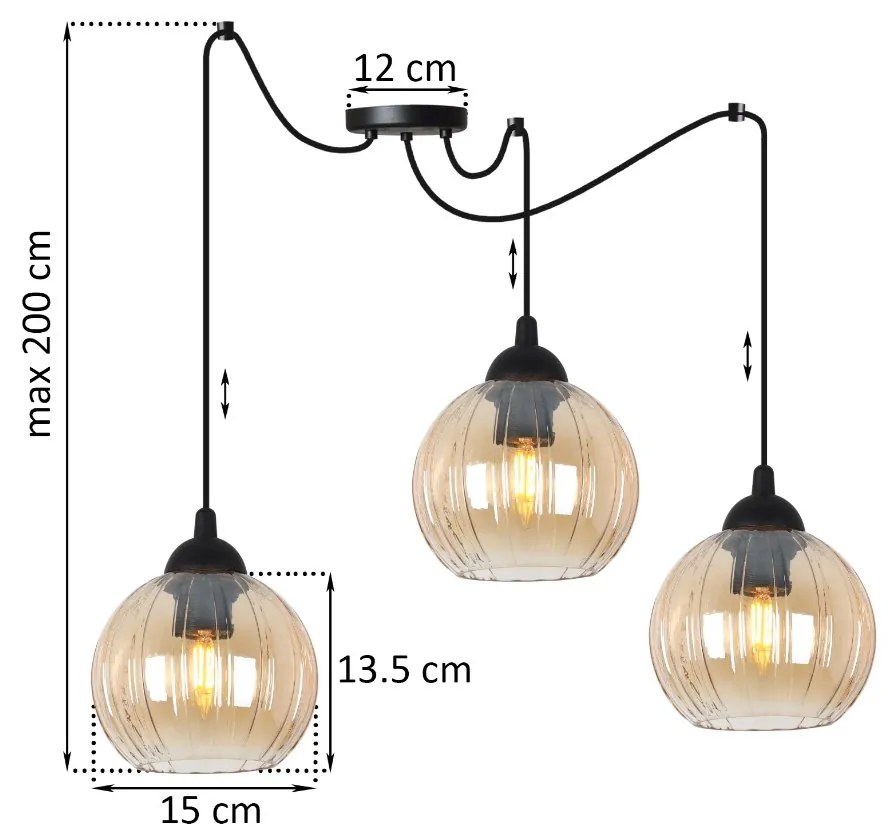 Závěsné svítidlo Costa Spider, 3x mdové skleněné stínítko, b